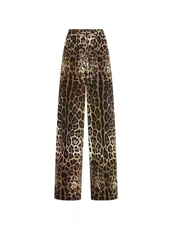 Dolce & Gabbana Leo-print Charmeuse Trousers - Neutrals
