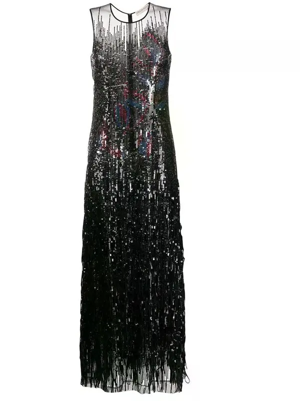 Emilio Pucci Floral Motif Sequin Gown - Black