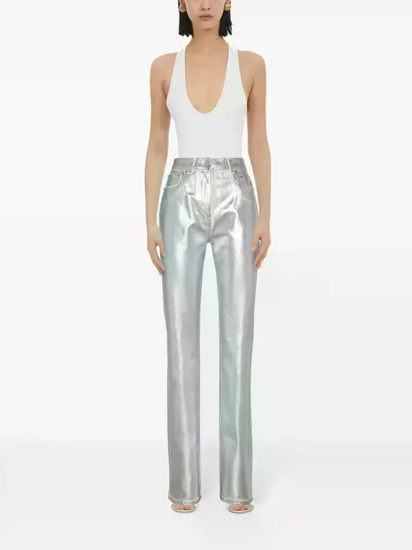 FERRAGAMO Laminated-finish Straight-leg Trousers - Silver
