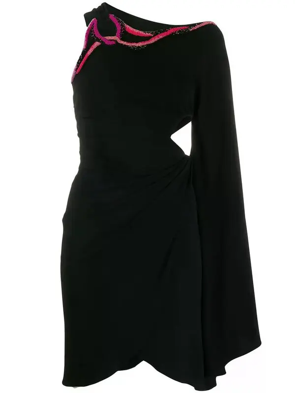 Emilio Pucci Embroidered Neck Asymmetric Short Dress - Black