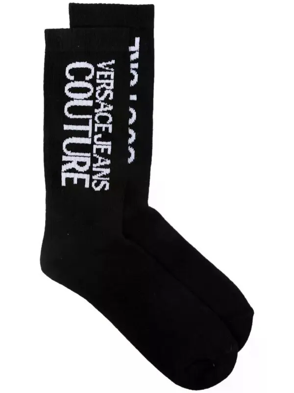 Versace Intarsia-knit Logo Crew Socks - Black
