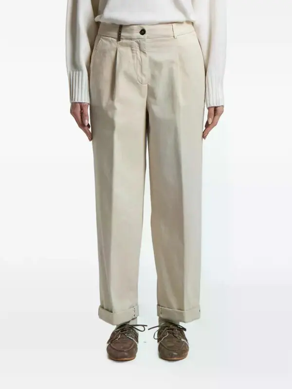Peserico Pleated Turn-up Trousers - Neutrals