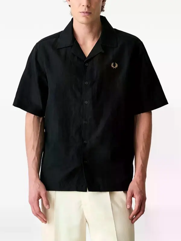 Fred Perry Embroidered-logo Camp-collar Shirt - Black