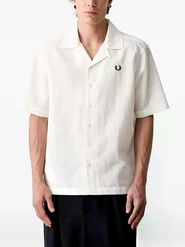 Fred Perry Embroidered-logo Camp-collar Shirt - Neutrals