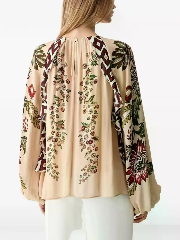 Farm Rio Floral-print Ruffled Blouse