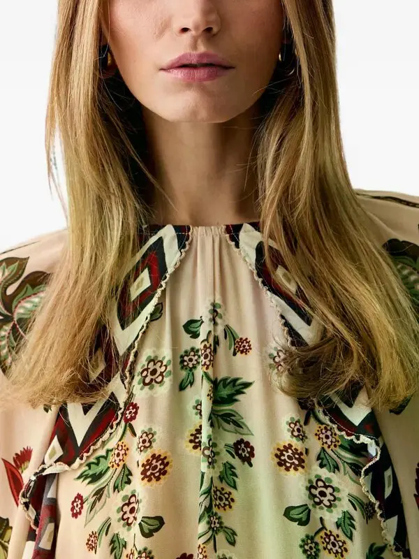 Farm Rio Floral-print Ruffled Blouse