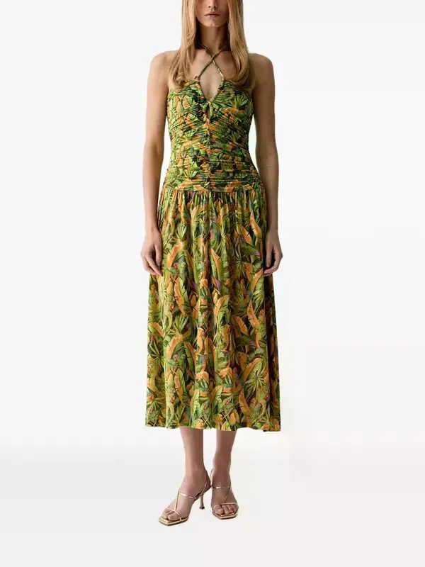 Farm Rio Graphic-print Ruched Midi Dress