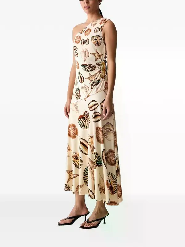 Farm Rio Seashell-print One-shoulder Midi Dress