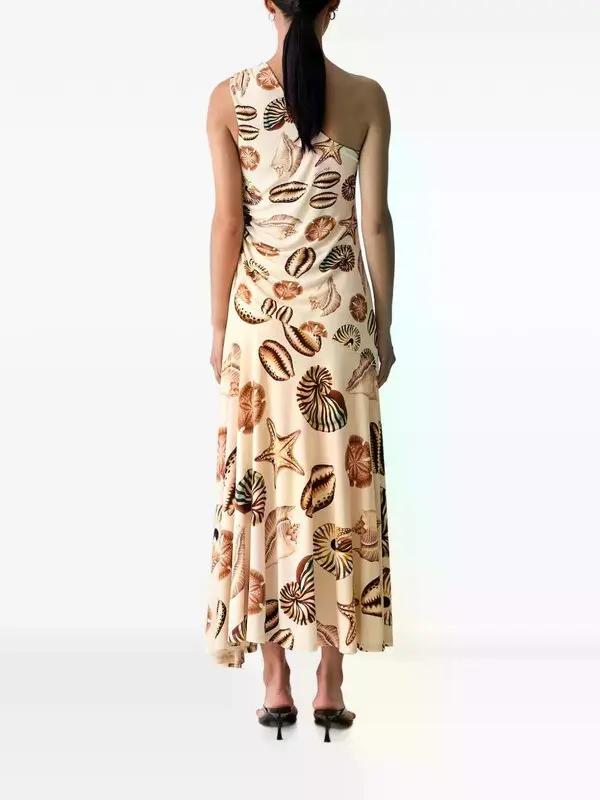 Farm Rio Seashell-print One-shoulder Midi Dress