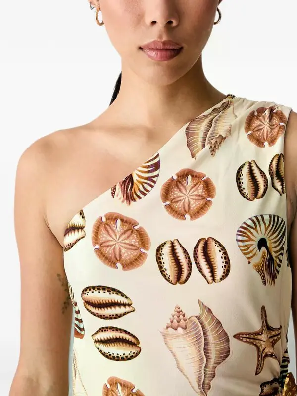 Farm Rio Seashell-print One-shoulder Midi Dress