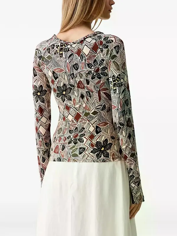 Farm Rio Floral And Geometric Print Keyhole Neck T-shirt