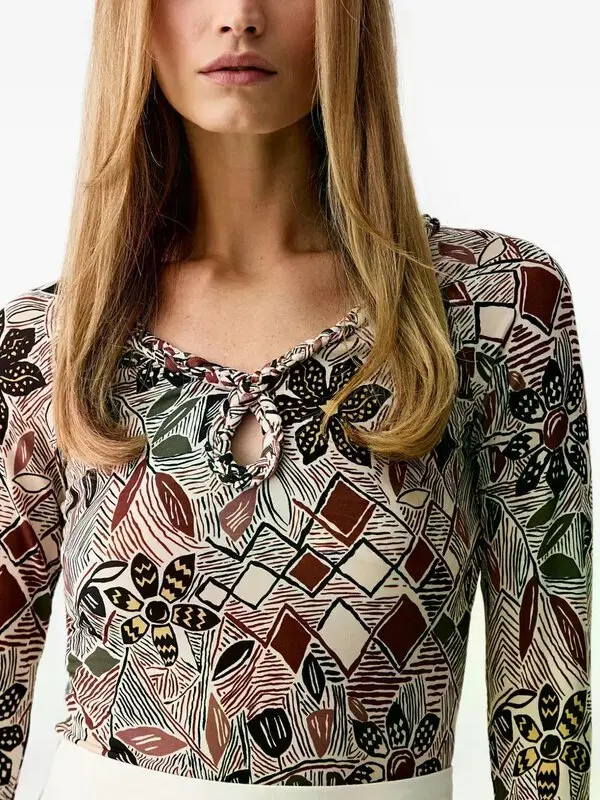 Farm Rio Floral And Geometric Print Keyhole Neck T-shirt