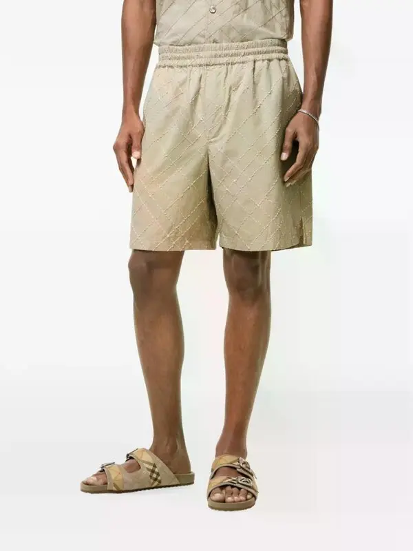 Burberry Check Embroidered Cotton Shorts