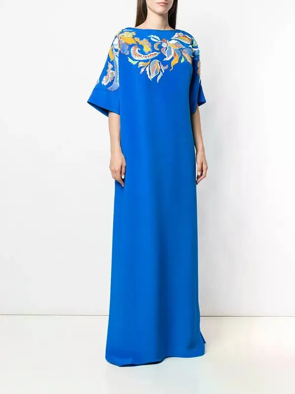 Emilio Pucci Floral Embroidered Silk Kaftan Dress