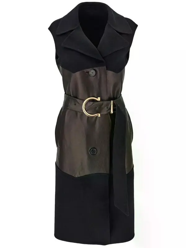FERRAGAMO Panelled Belted Sleeveless Trench Coat - Black
