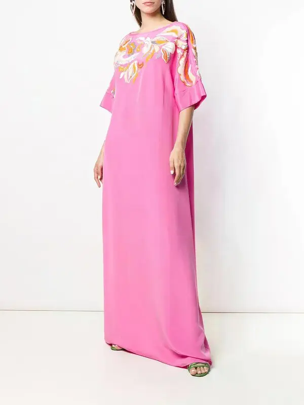 Emilio Pucci Silk Kaftan Dress With Floral Embroidery