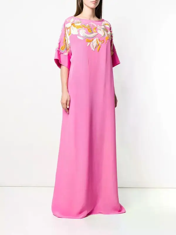 Emilio Pucci Silk Kaftan Dress With Floral Embroidery