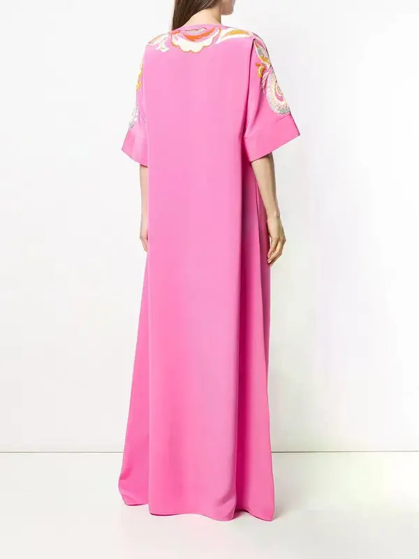 Emilio Pucci Silk Kaftan Dress With Floral Embroidery