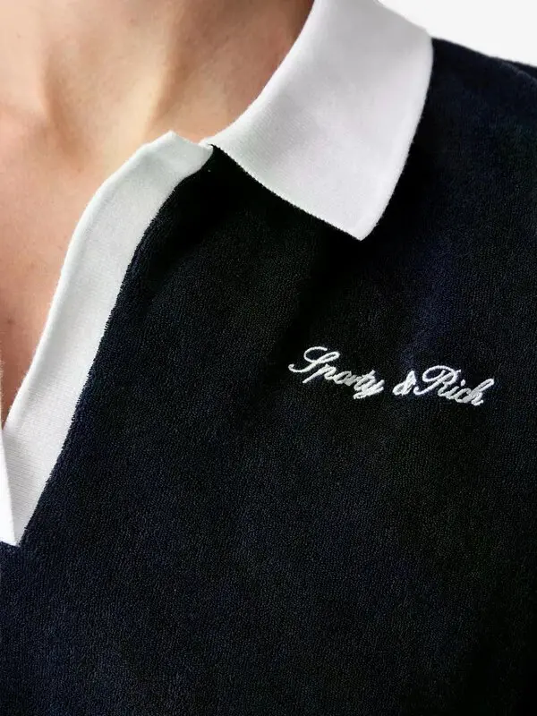 SPORTY & RICH Logo-embroidered Towelling V-neck T-shirt - Blue