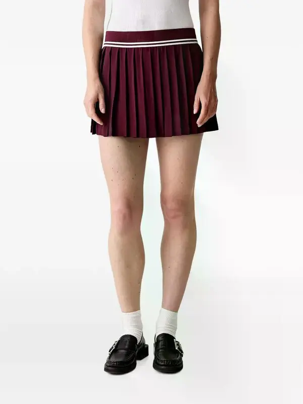 SPORTY & RICH Abigail Pleated Logo-embroidered Mini Skirt - Red