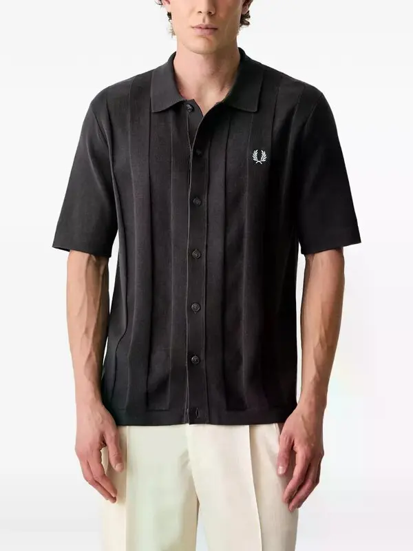Fred Perry Vertical-ribbed Embroidered-logo Shirt - Grey