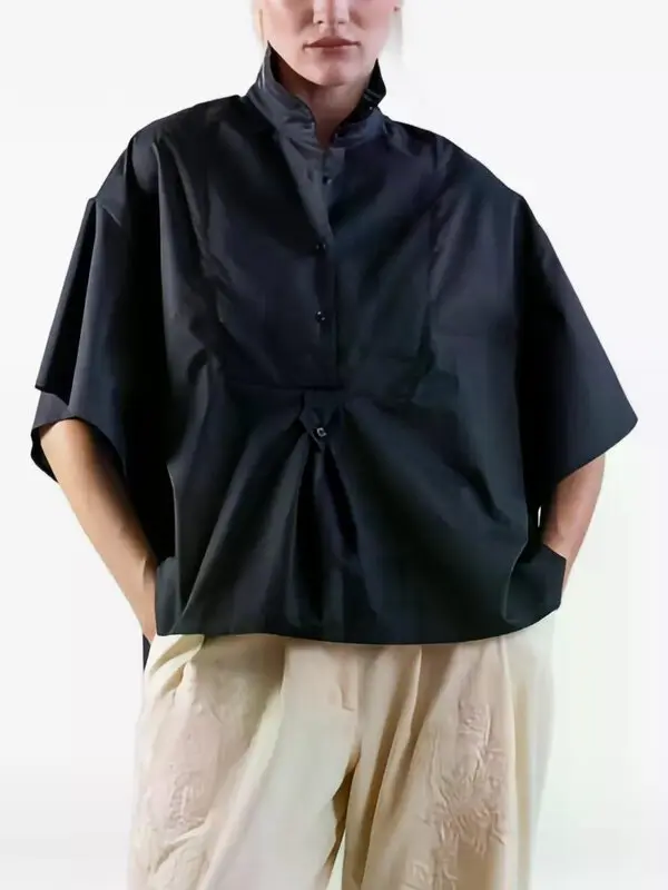PSOPHIA Mandarin-collar Buttoned Shirt - Black