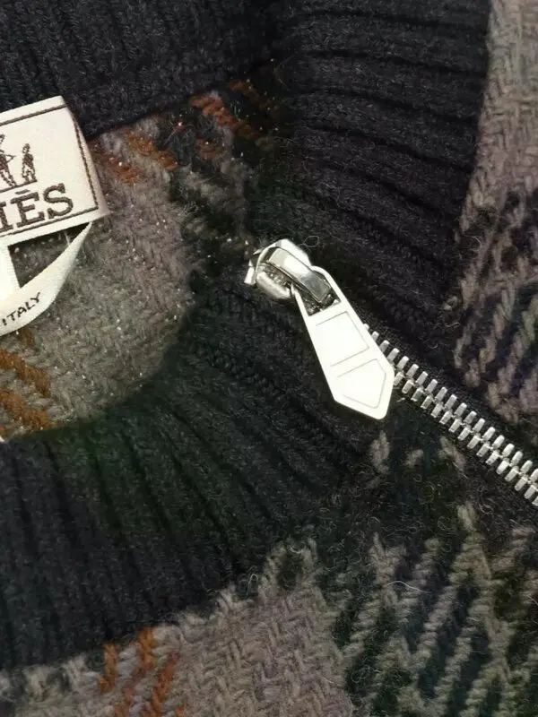Hermès 2010s Check Quarter-zip Sweater - Grey