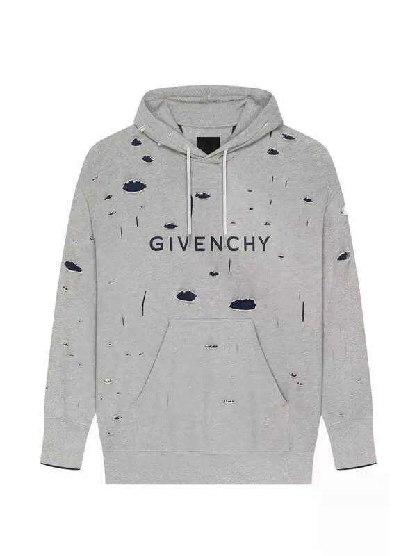 Givenchy Distressed Logo-print Hoodie - Grey