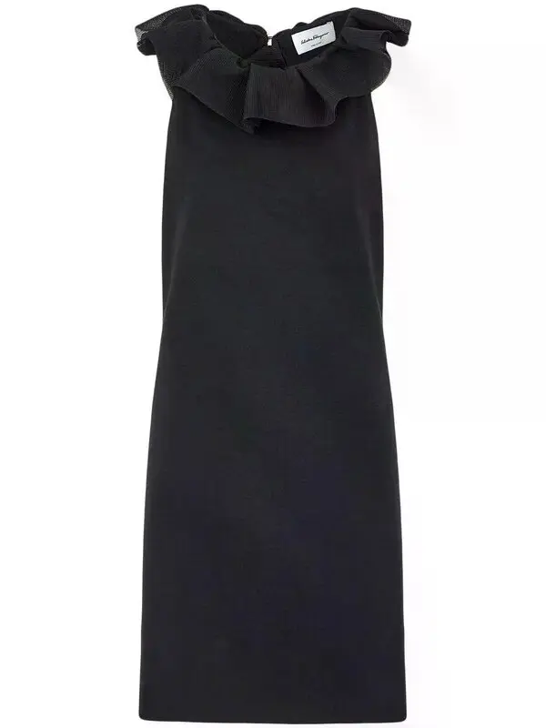 FERRAGAMO Ruffled-neck Sleeveless Dress - Black