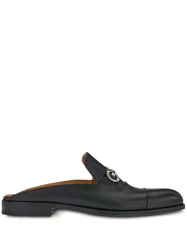 FERRAGAMO Gancini Leather Backless Loafers - Black