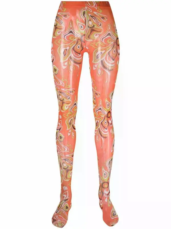 Emilio Pucci Africana-print Elasticated-waist Tights - Orange