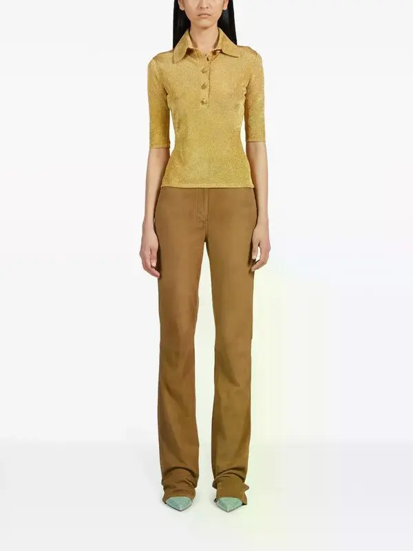 FERRAGAMO Straight-point Collar Cotton-blend Top - Gold
