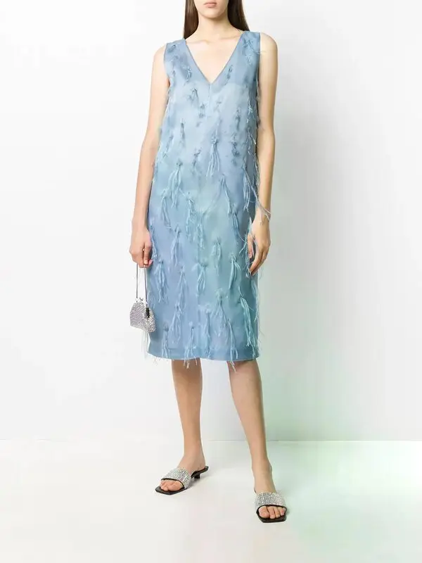 Emilio Pucci Feather Embroidery Midi Dress - Blue