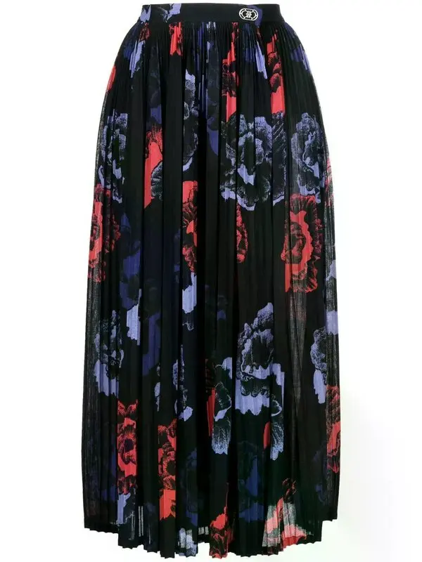 FERRAGAMO Floral-print Pleated Midi Skirt - Black