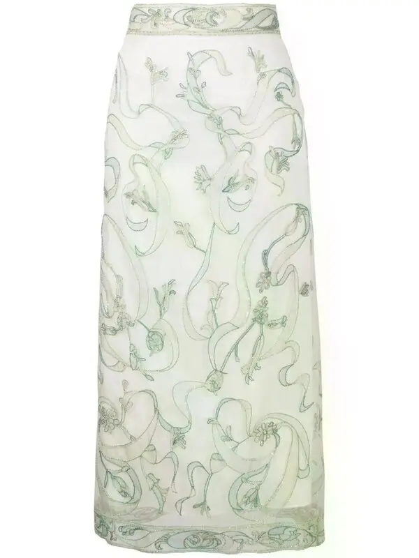 Emilio Pucci Evoluzioni Embroidered Organza Skirt - White