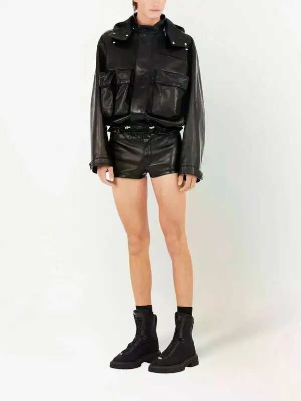 FERRAGAMO Drawstring-hood Leather Jacket - Black
