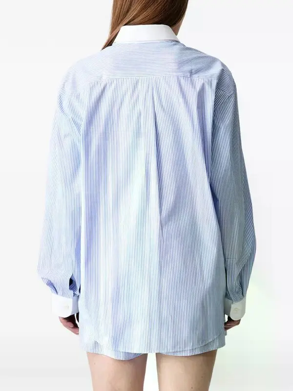 SPORTY & RICH Src Striped Embroidered-logo Shirt