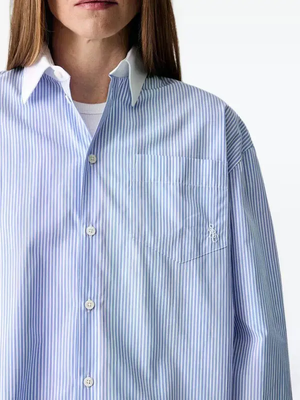 SPORTY & RICH Src Striped Embroidered-logo Shirt