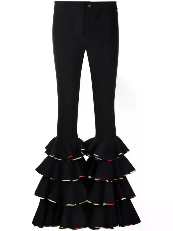Emilio Pucci Marmo-print Ruffled Trousers - Black