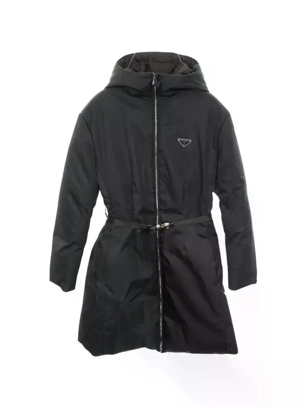 Prada 2010s Triangular-logo Hooded Coat - Black
