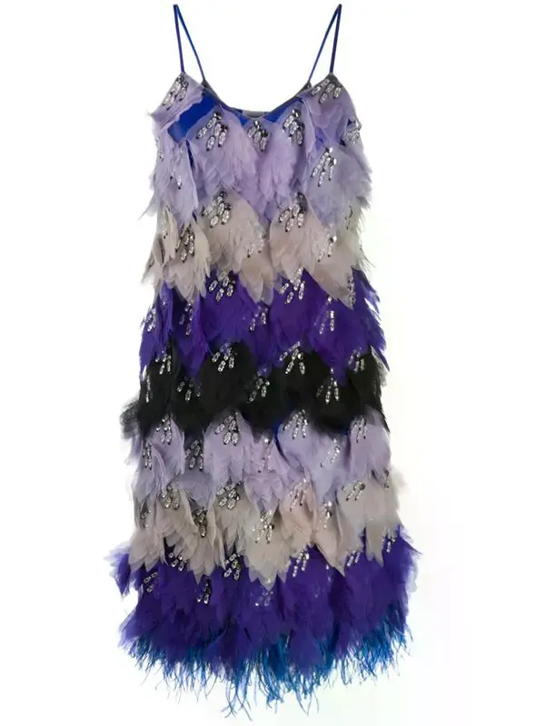 Emilio Pucci X Koché Embellished Feather Dress - Blue
