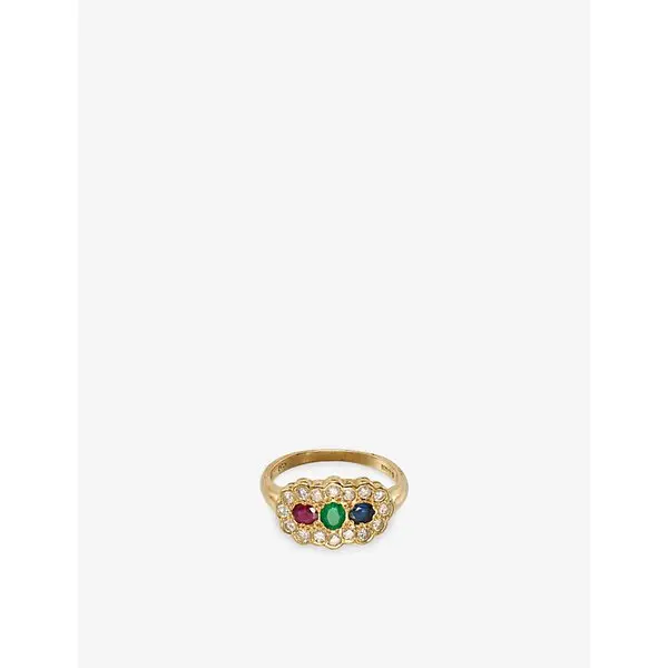 FORAGE & FIND Vintage 18ct Emerald, Sapphire Ruby And Diamond Cluster Ring - Gold