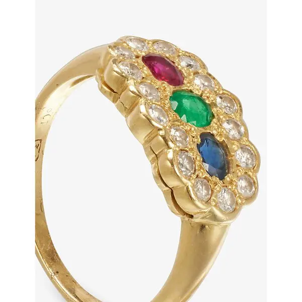 FORAGE & FIND Vintage 18ct Emerald, Sapphire Ruby And Diamond Cluster Ring