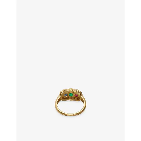 FORAGE & FIND Vintage 18ct Emerald, Sapphire Ruby And Diamond Cluster Ring