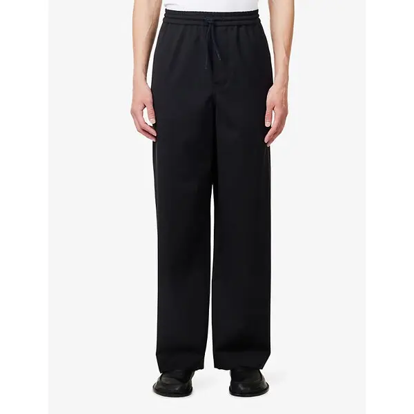 Loewe Anagram-embroidered Relaxed-fit Wool Trousers - Black