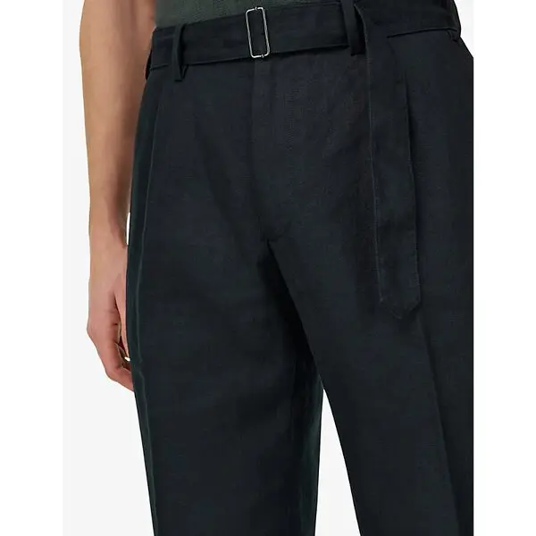 Boggi Milano Tapered-leg Belted Linen Trousers