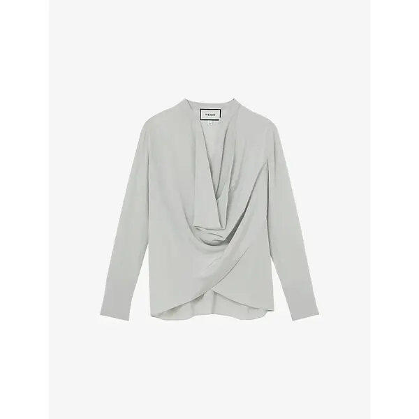 REISS Lauren Notch-neck Draped Silk Shirt - Grey