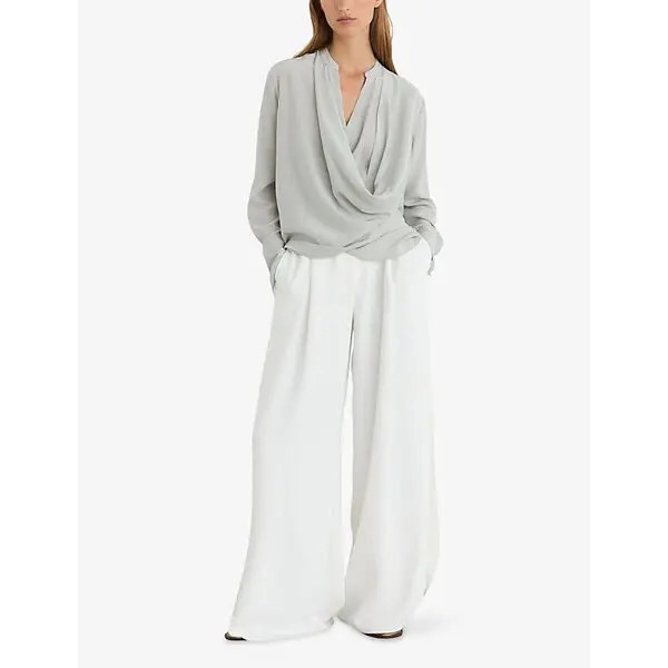 REISS Lauren Notch-neck Draped Silk Shirt
