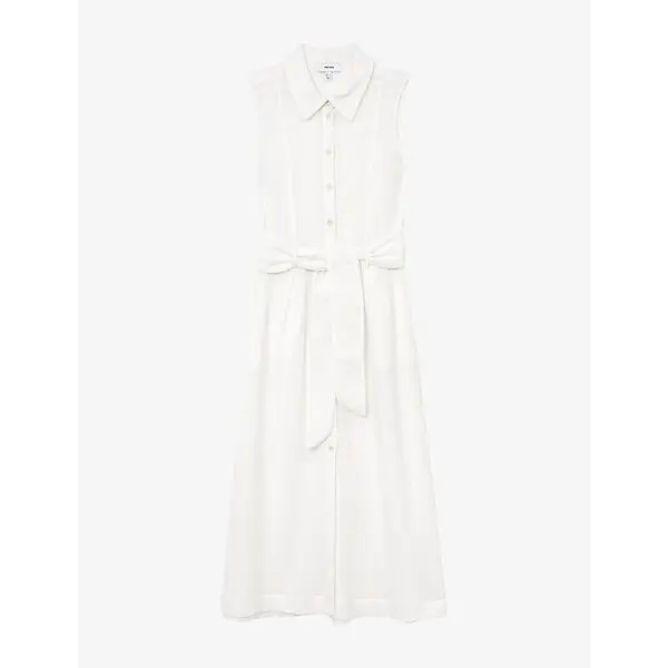 REISS Morgan Sleeveless Cotton Midi Dress - Ivory