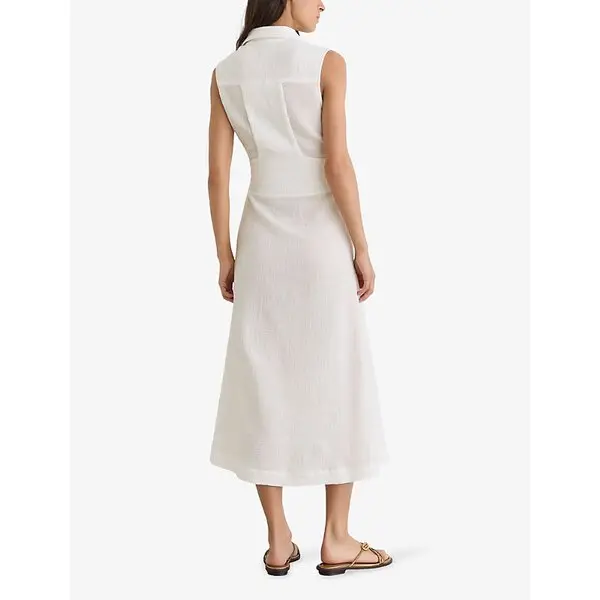 REISS Sleeveless Belted Cotton Midi Dress
